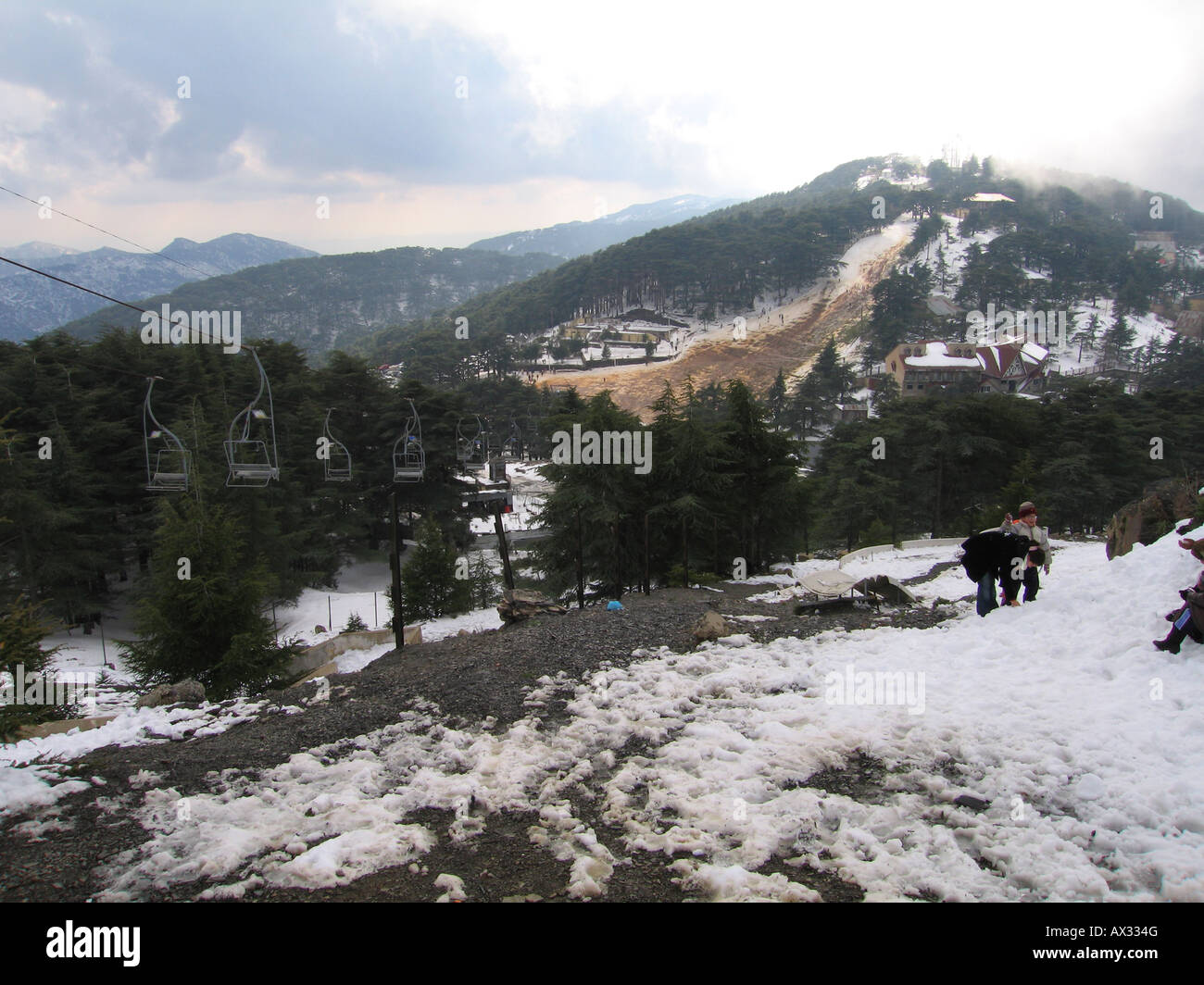 Snowed landscape in springtime, mountains at Chrea skying station ...