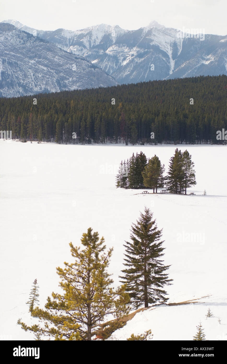 CANADA Alberta Banff Banff National Park Frozen over Two Jack Lake ...