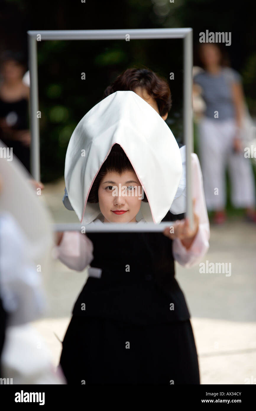 Japanese bride during bridal makeup at Meiji Jingu Shrine in Tokyo ...