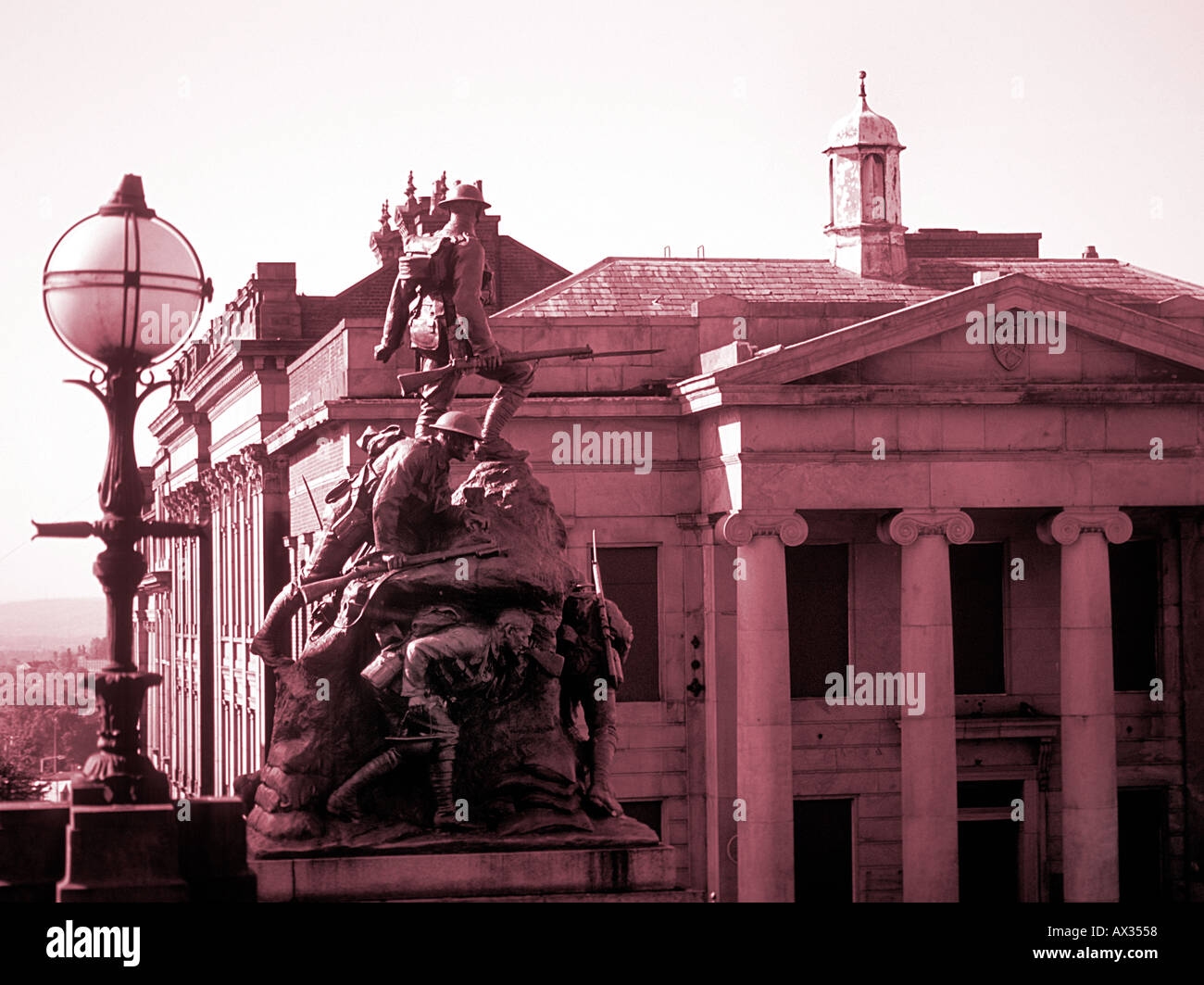 The war memorial in Oldham UK looking towards Greaves Street Stock ...