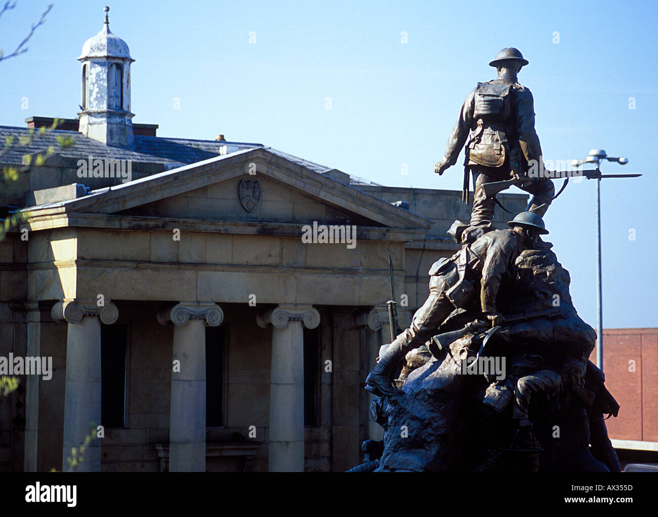 The war memorial in Oldham UK looking towards Greaves Street Stock ...
