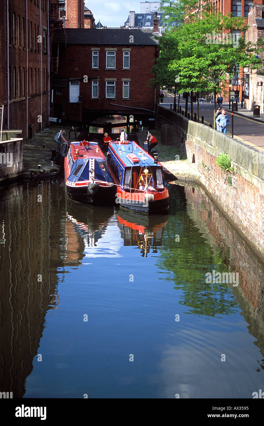 Barges on the Rochdale Canal in the centre of Manchester UK near the ...