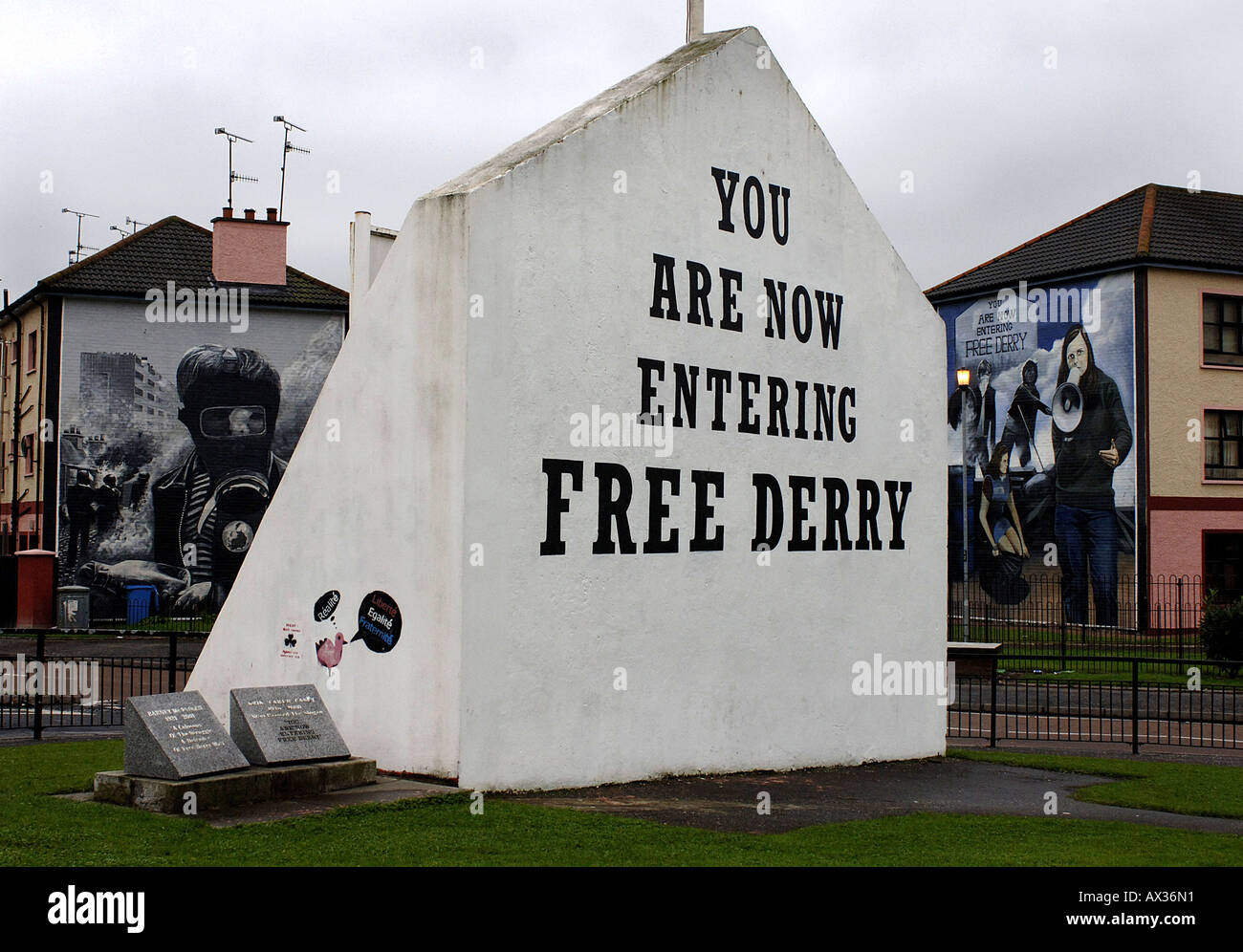 War murals painted on the local buildings in the bog side area of Derry ...