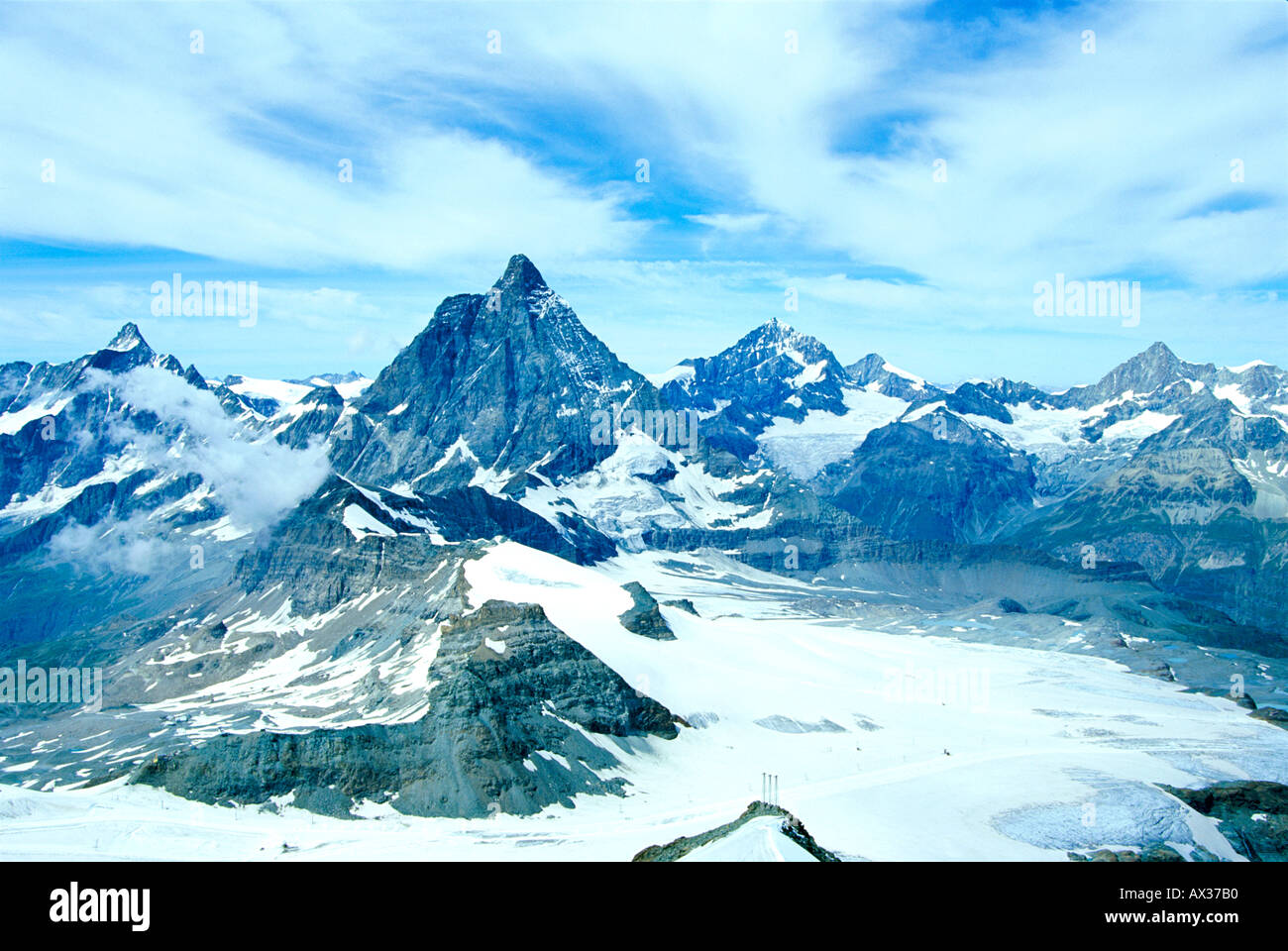 Matterhorn view looking west from top of Kleine Matterhorn Stock Photo ...