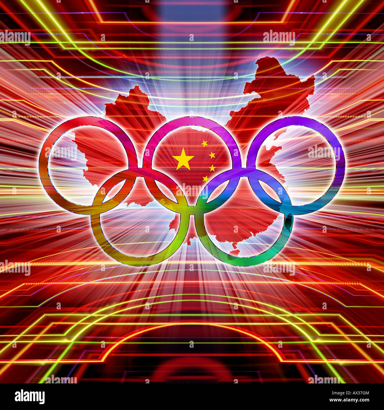 Olympic rings in bright, saturated colors and hues inside imaginary ...