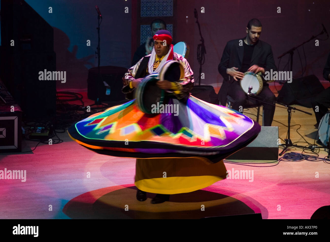 Egyptian whirling dervish spinning on stage Stock Photo - Alamy