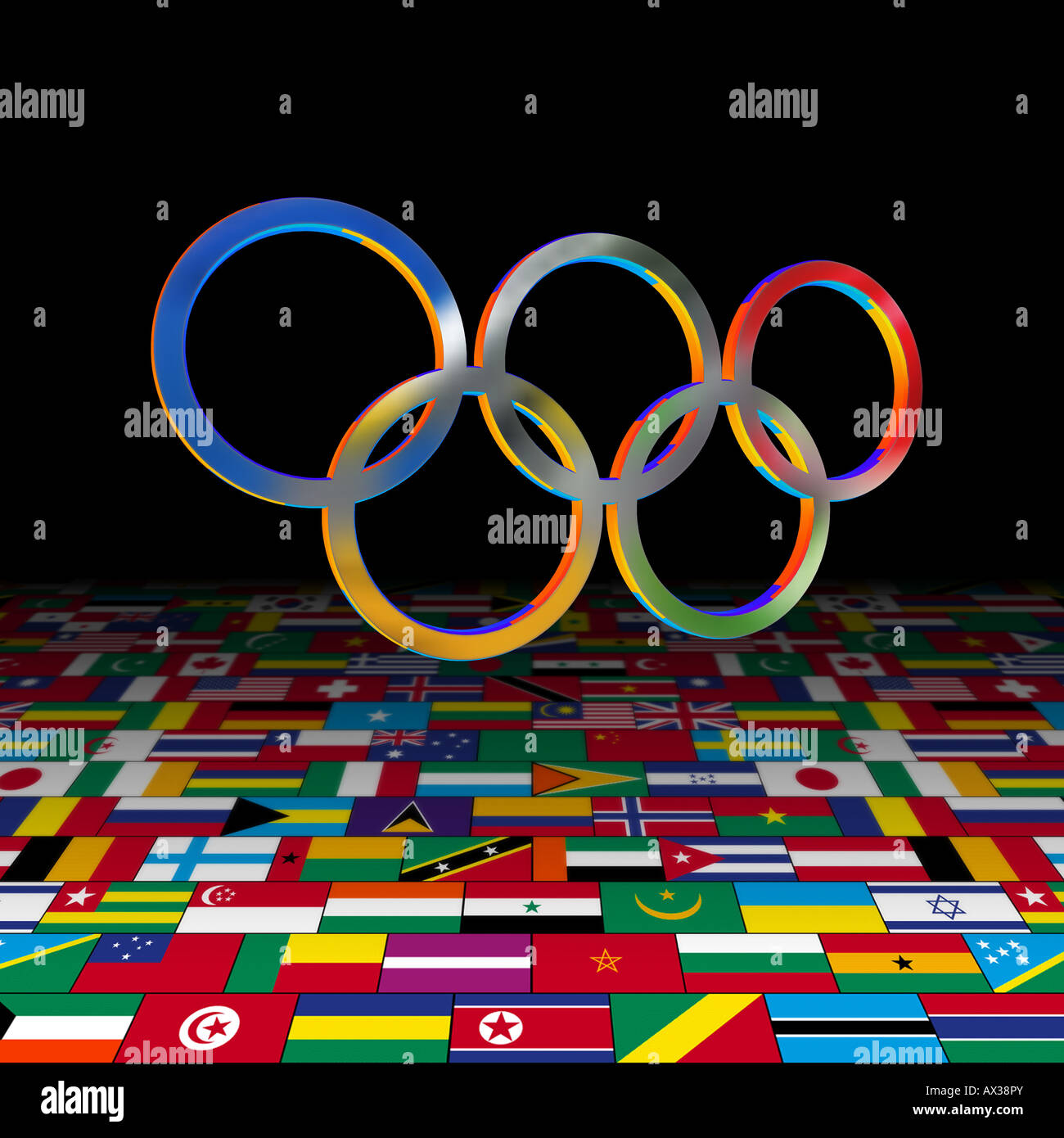 Artistic interpretation of the olympic rings over an endless field of ...
