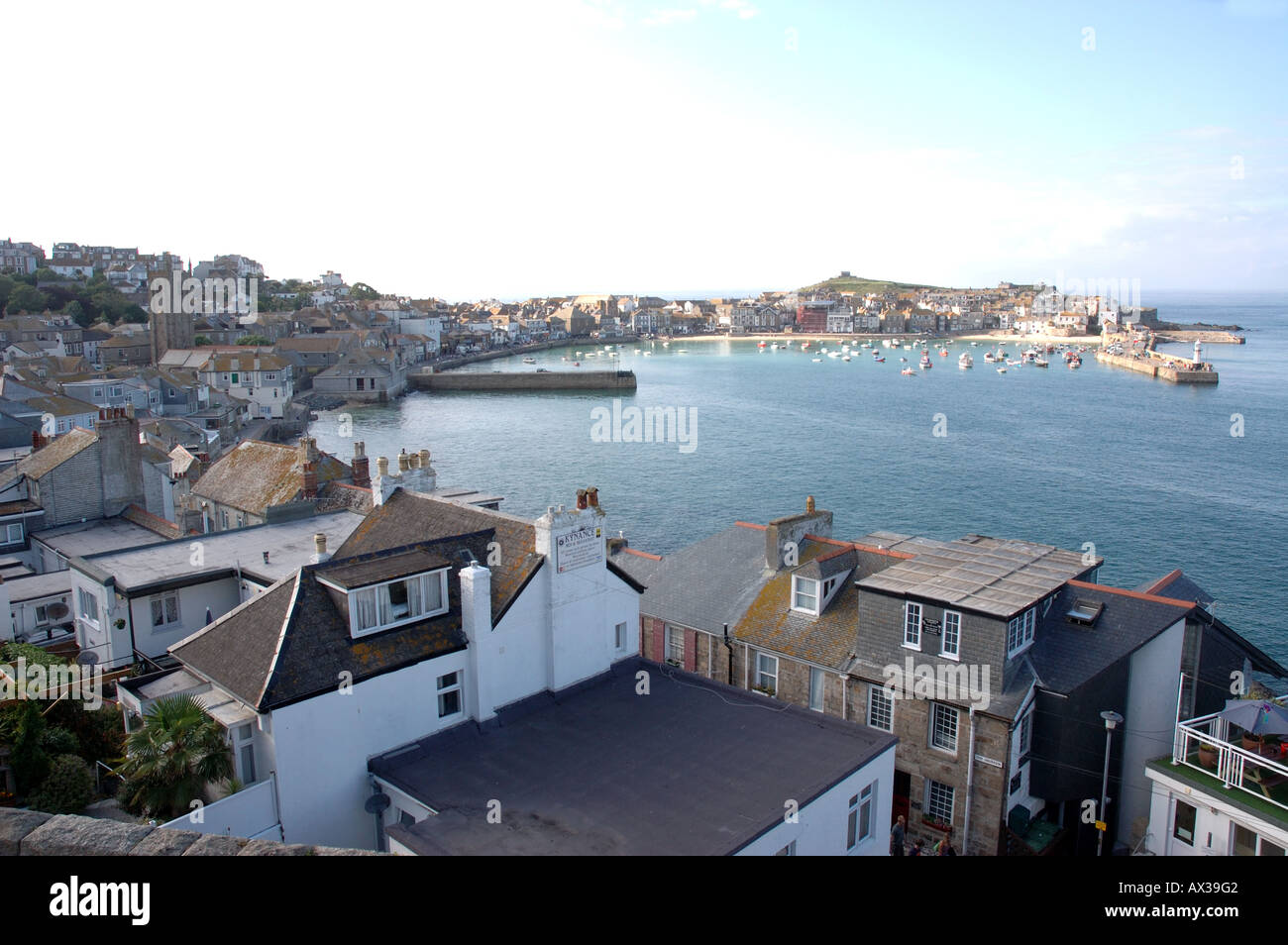 The crescent shaped harbour and town of St Ives in Cornwall England ...