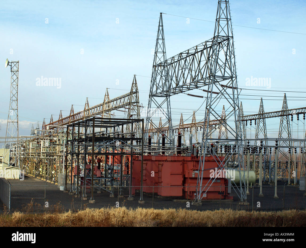 The view is of a power distribution station in landscape format Stock ...