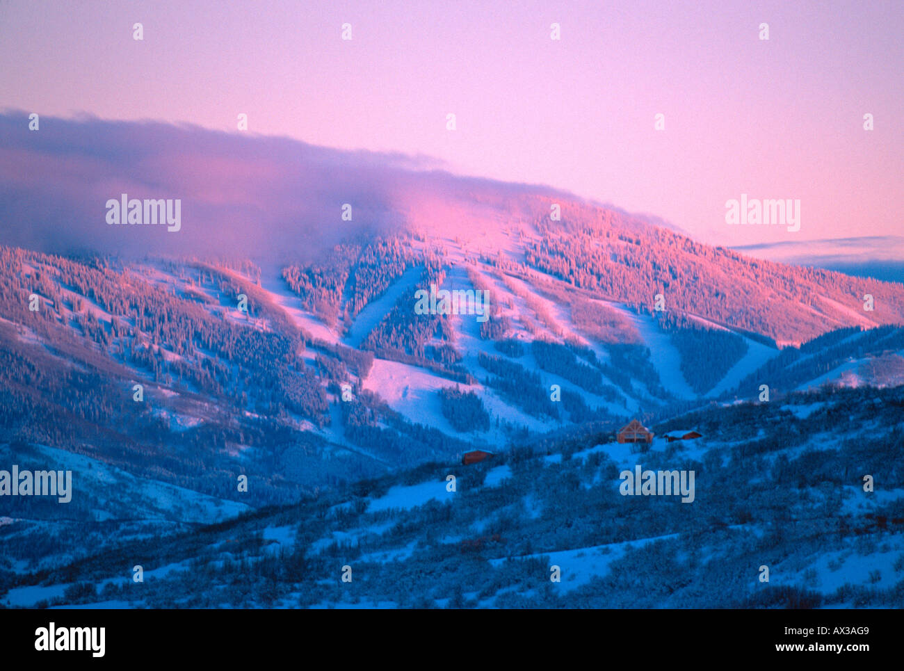 Alpenglow on Steamboat ski area Mt Werner Steamboat Springs Colorado ...