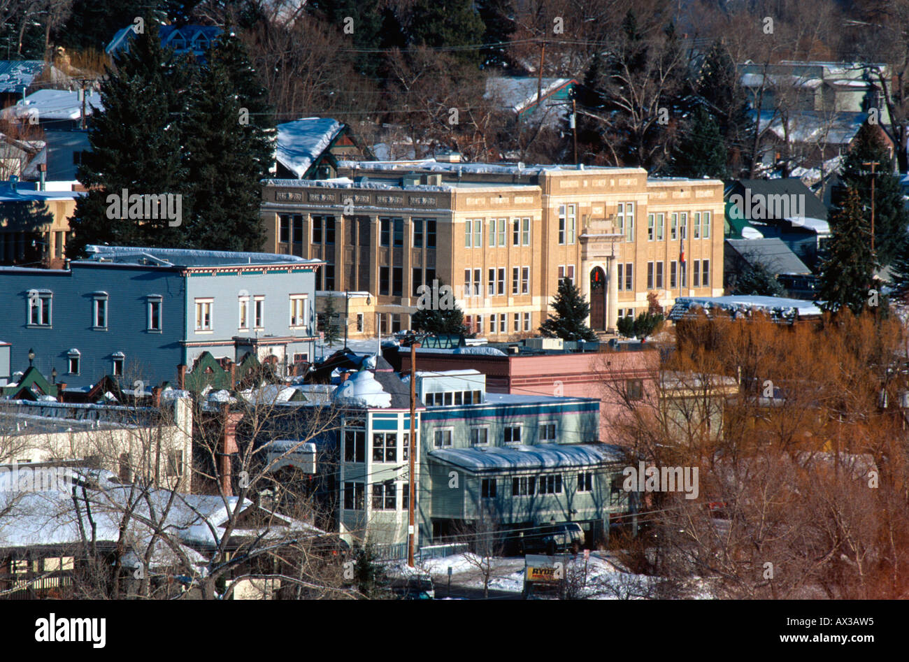 Winter view of downtown with Routt County Courthouse, Steamboat Springs ...