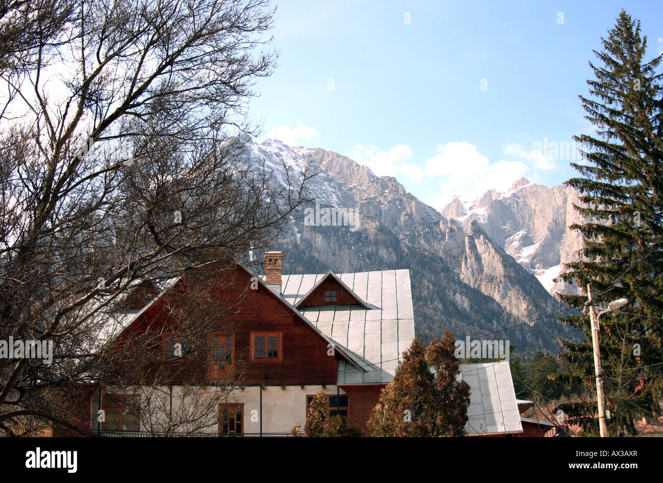A Countryside vacation house with pretty view of mountain peaks Stock ...