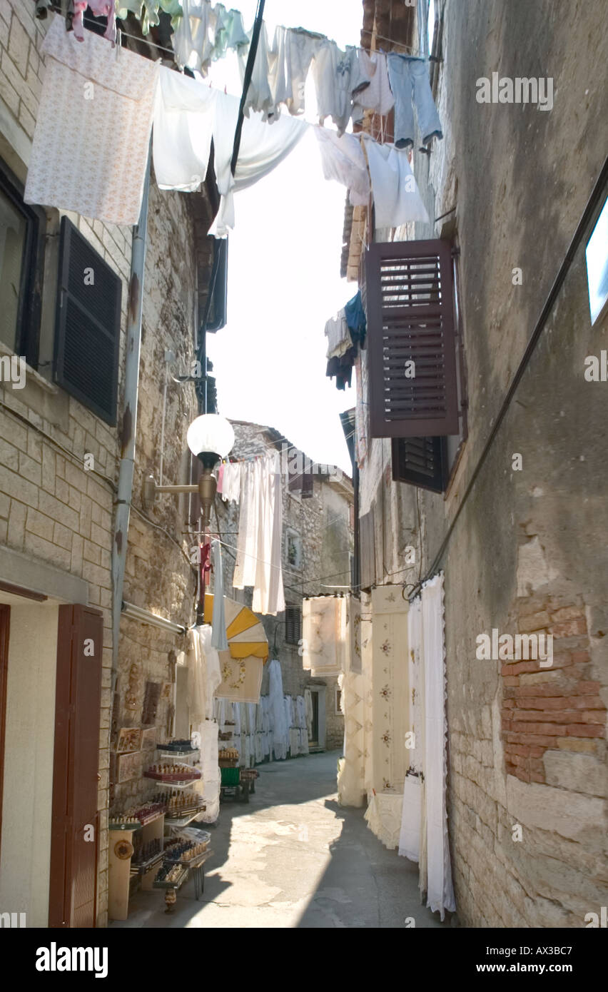 Narrow side street in the old town, Umag, Istria, Croatia Stock Photo ...