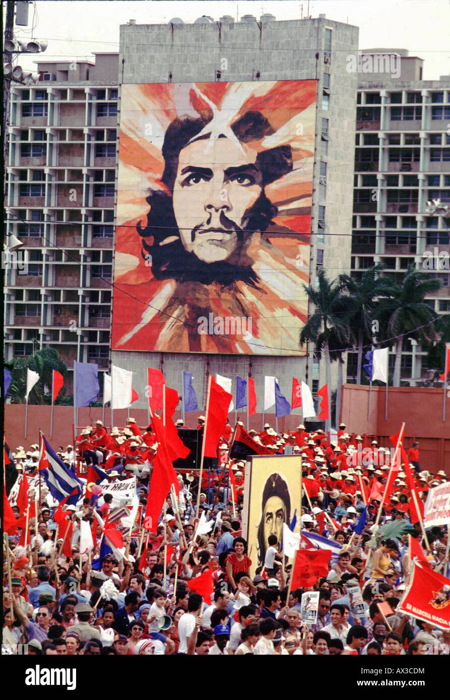 CUBA- RALLY IN REVOLUTION SQUARE WITH GIANT IMAGE OF CHE GUEVARA ...