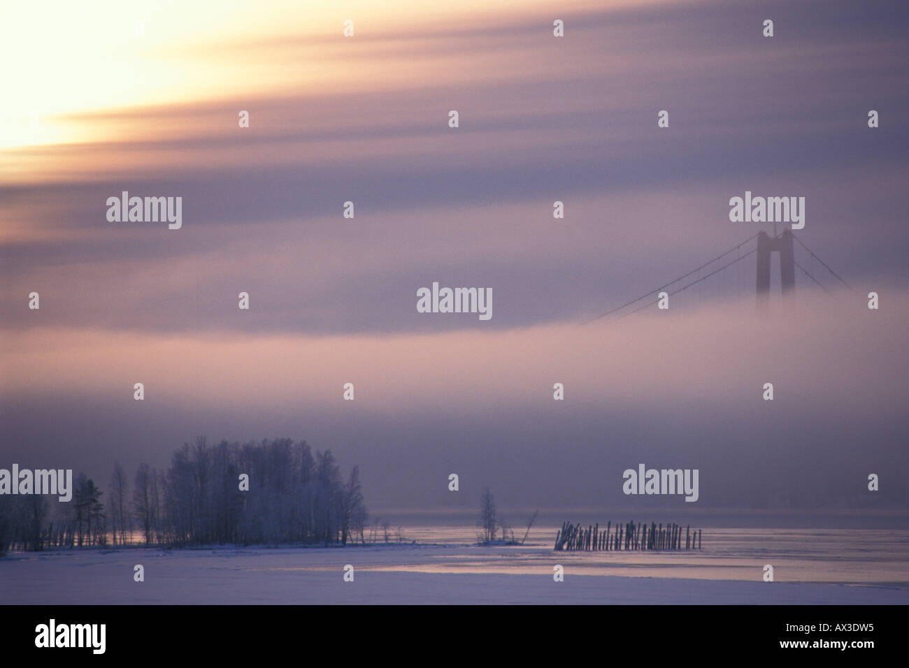 High Bridge Shrouded in mist Angermanland Sweden Stock Photo - Alamy