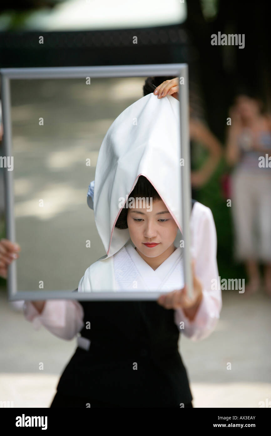 Japanese bride during bridal makeup at Meiji Jingu Shrine in Tokyo ...