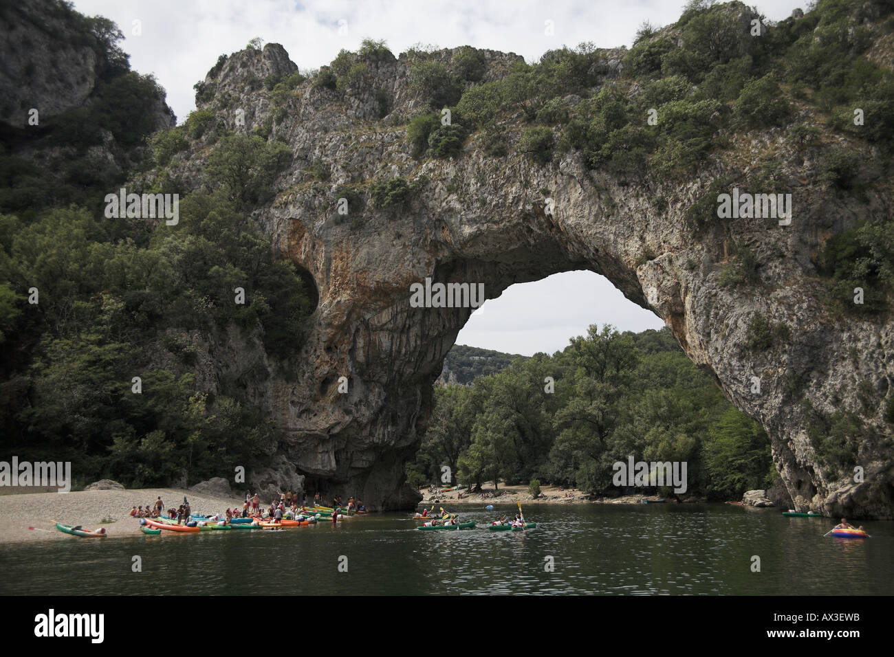 Stock photograph of Pont d'Arc natural rock stone arch over river on ...