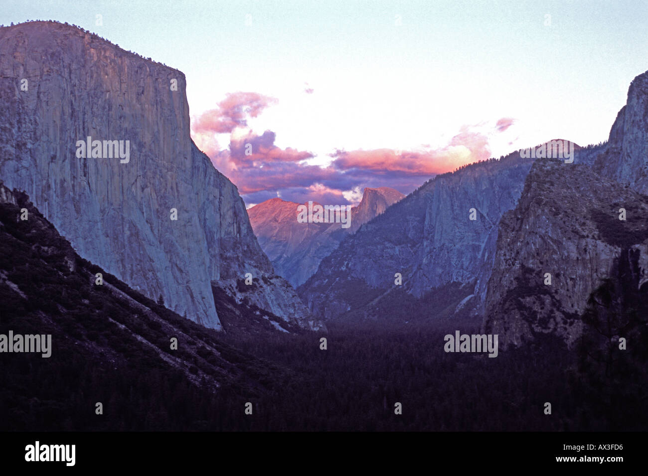 El Capitan and Half Dome at sunset Yosemite Valley Stock Photo - Alamy