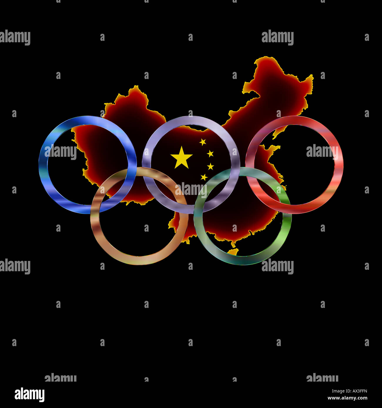 Olympic rings in muted colors against black background Stock Photo - Alamy