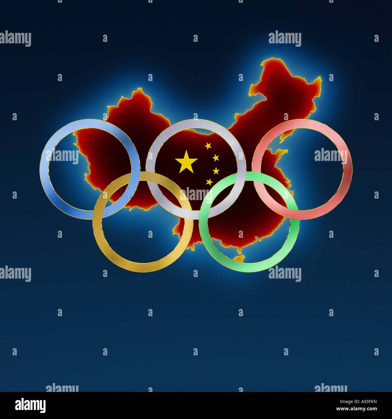 Olympic rings against deep blue background Stock Photo - Alamy