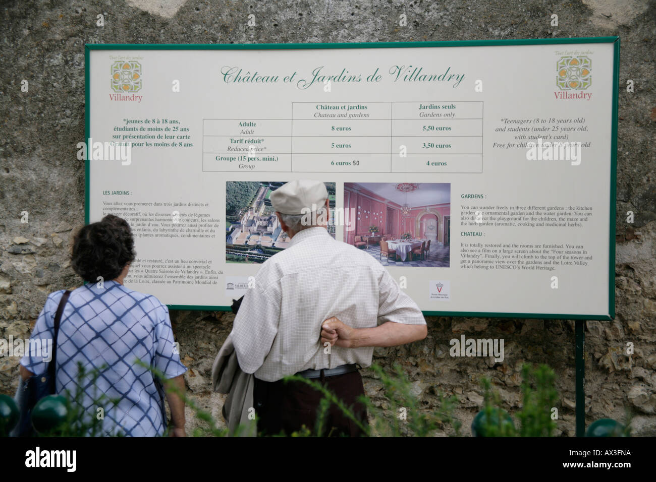 Chateau de Villandry Loire France formal garden man and woman looking ...