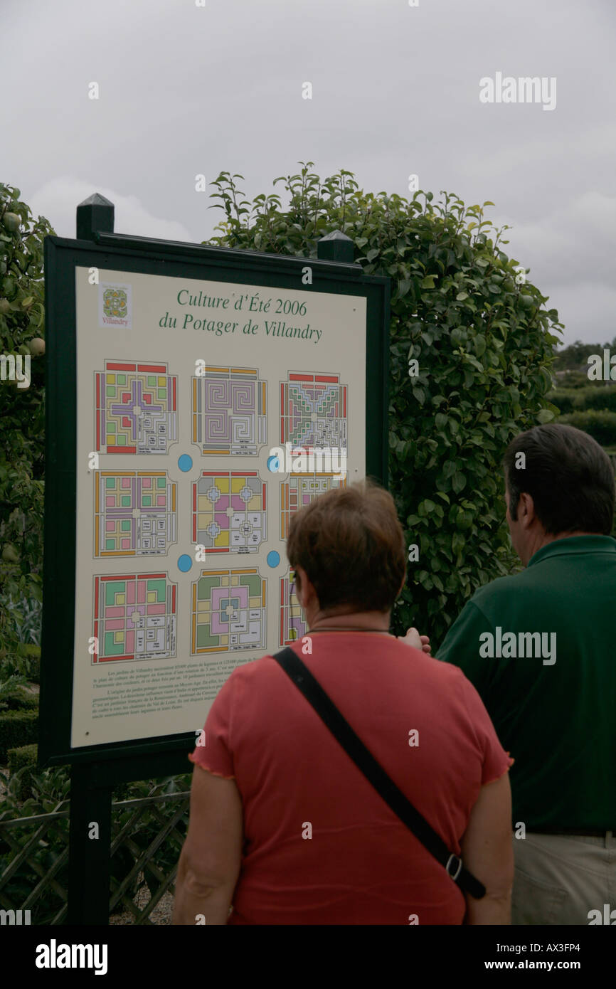 Chateau de Villandry Loire France formal garden man looking at layout ...