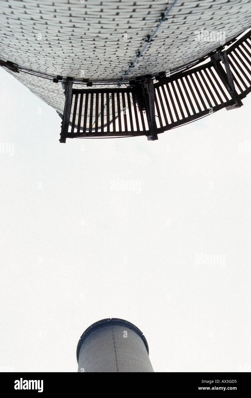 Two industrial smoke stacks with catwalk, Brooklyn Stock Photo - Alamy