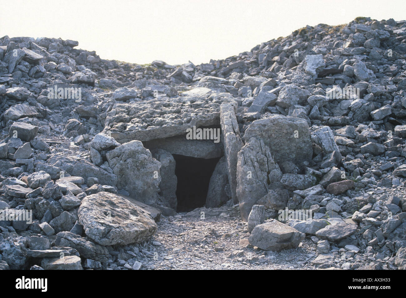 Mesolithic tomb entrance photographed near Carrowkeel, Ireland Stock ...