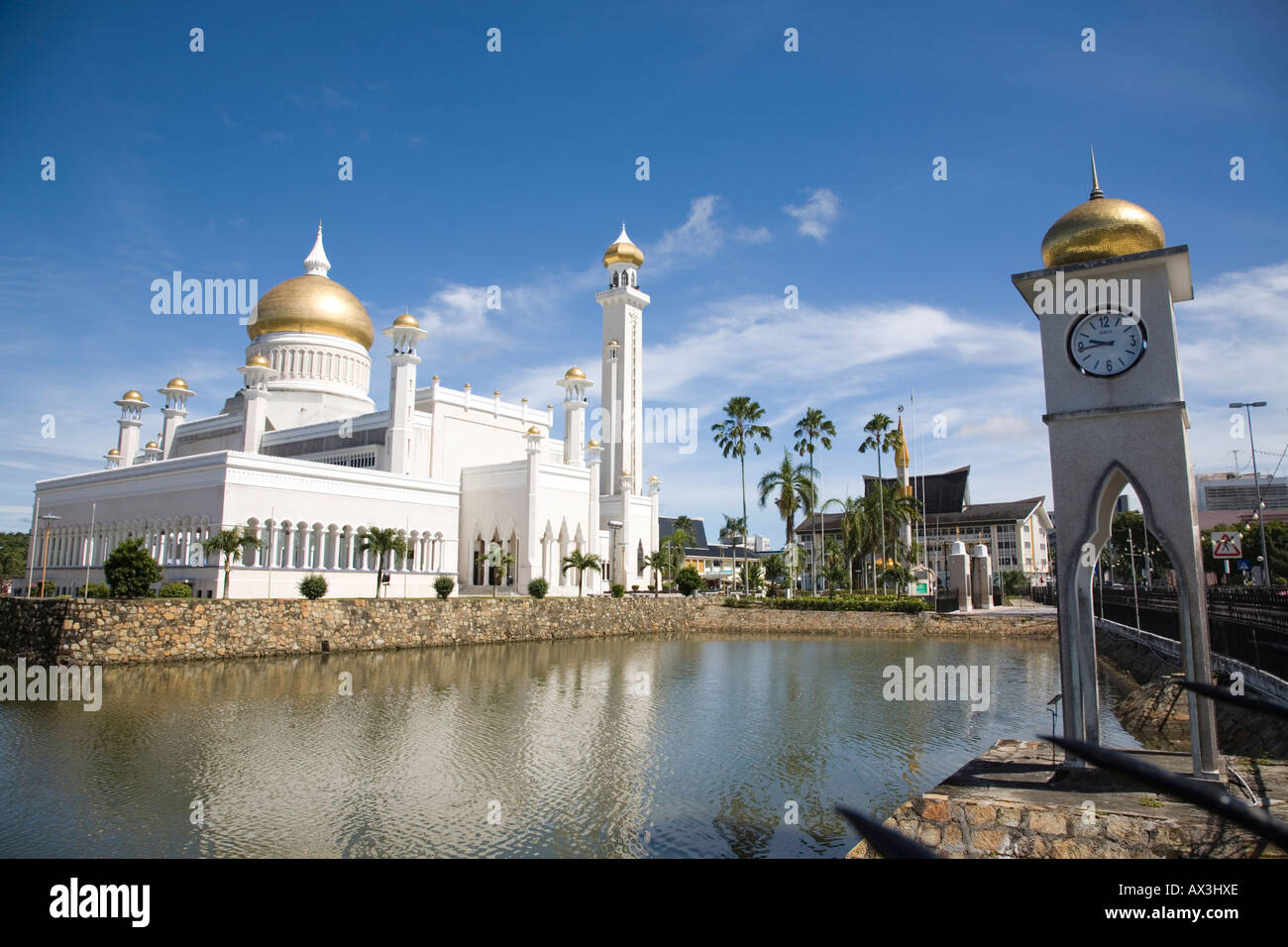 Omar ali saifuddien mosque and clock hi-res stock photography and ...