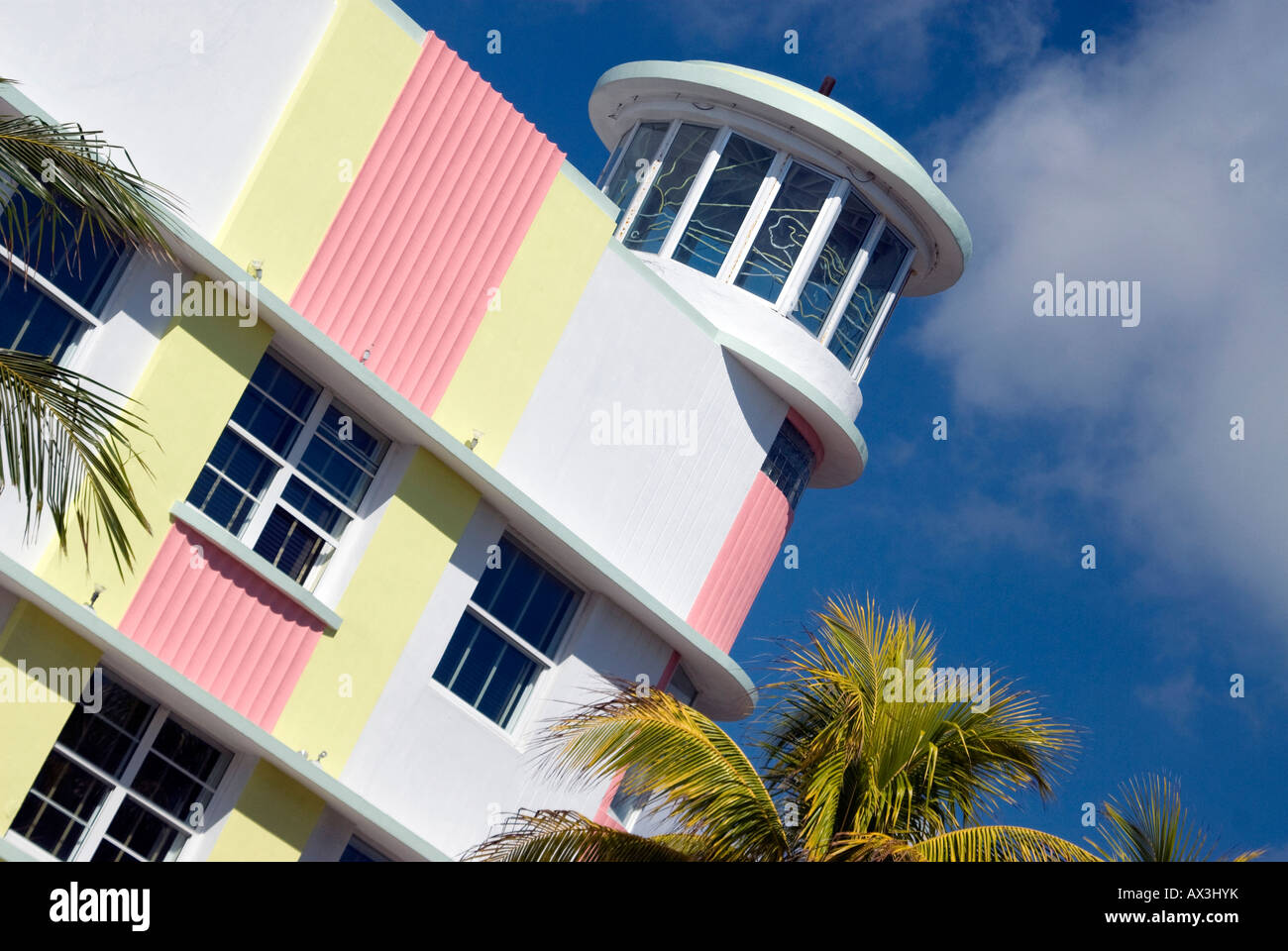 architecture art deco hotel facade south beach miami florida with palm ...