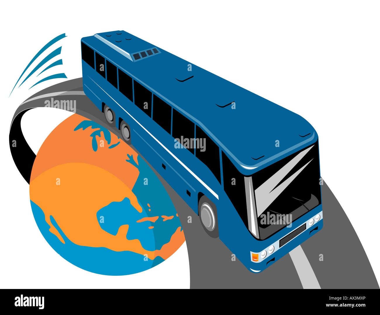 Bus flying off the globe Stock Photo - Alamy