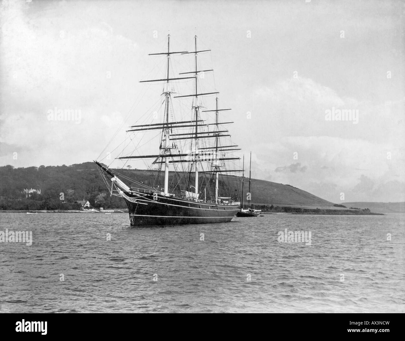 Tea clipper Cutty Sark moored in Falmouth Harbour, c. 1930 Stock Photo ...