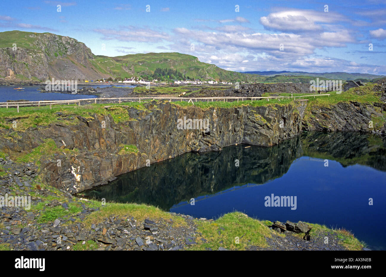 Disused slate quarries on the island of Easdale south of Oban in ...