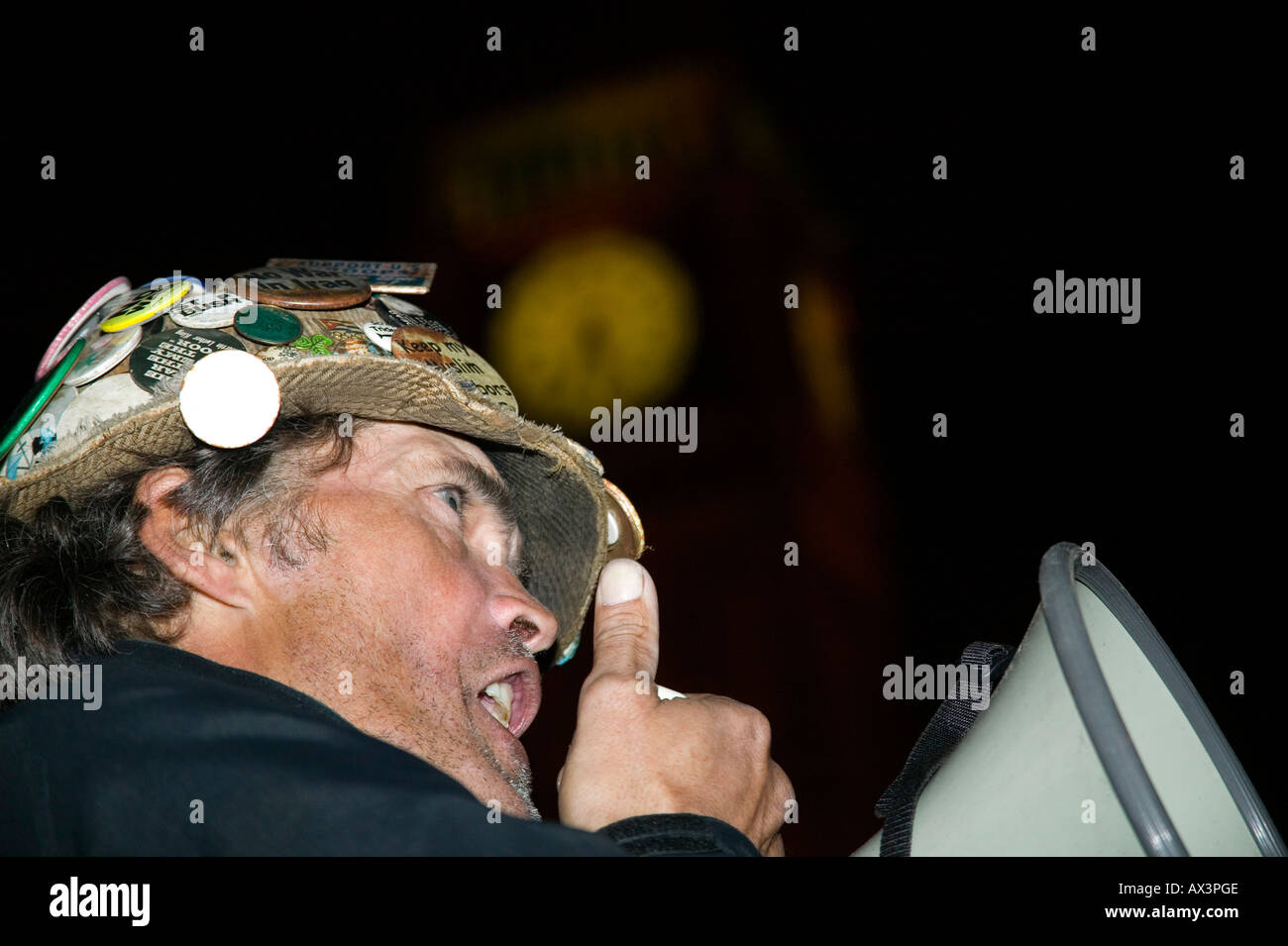 Peace activist Brian Haw campaigning with megaphone in Westminster ...
