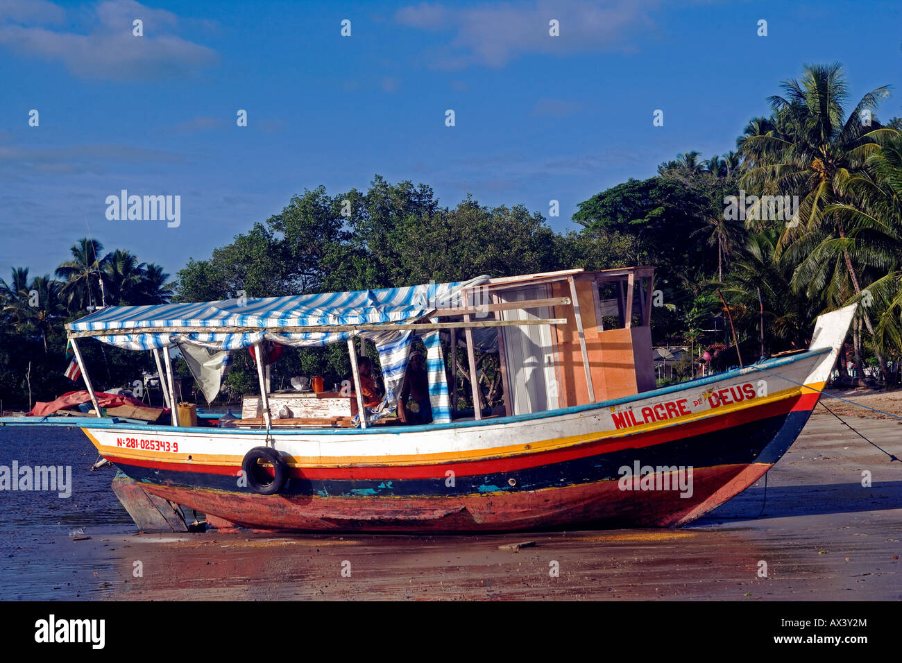Brazil, Bahia, Boipeba Island. A ferry boat connecting the islands is ...