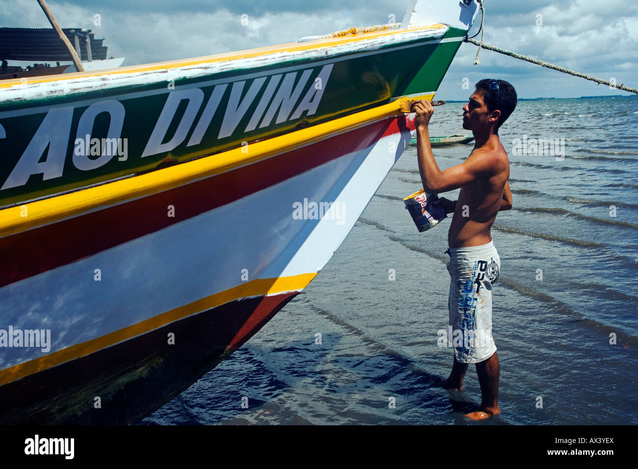 Brazil, Bahia, Bahia de Camamu. The local small boat building industry ...
