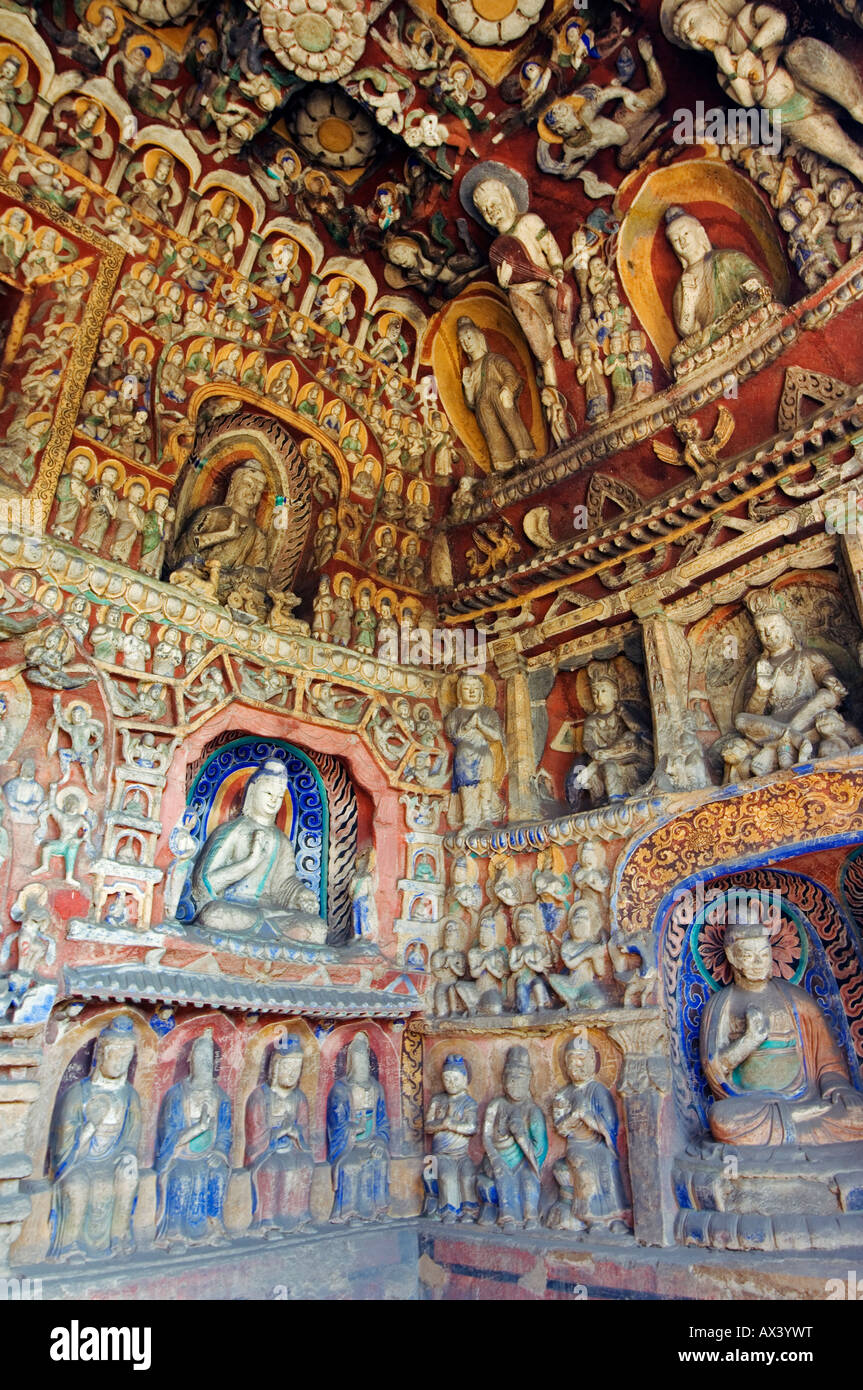 China, Shanxi Province, Datong. Buddhist statues of Yungang Caves cut ...