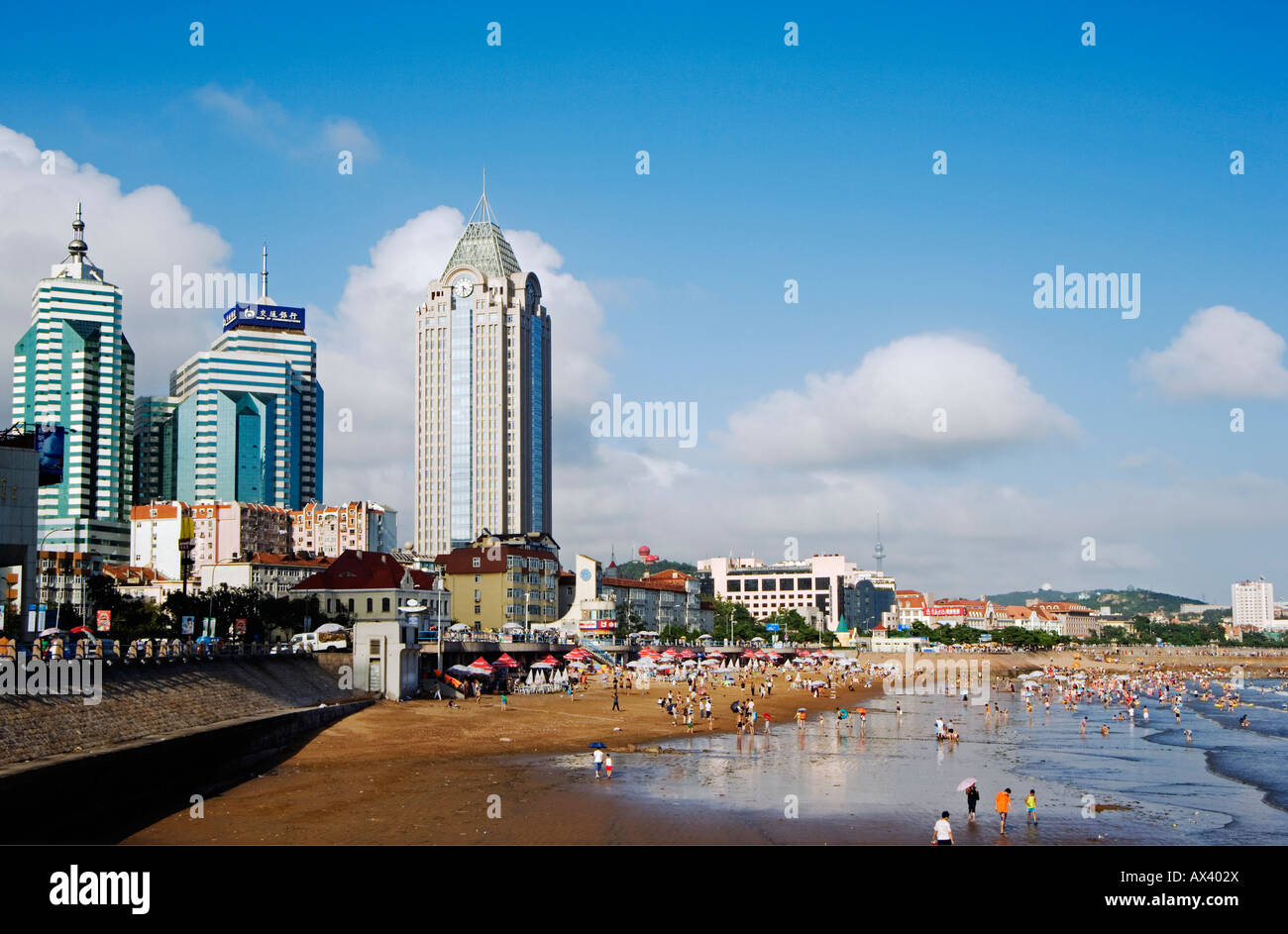 China, Shandong Province, Qingdao City. Modern skyscrapers in the ...