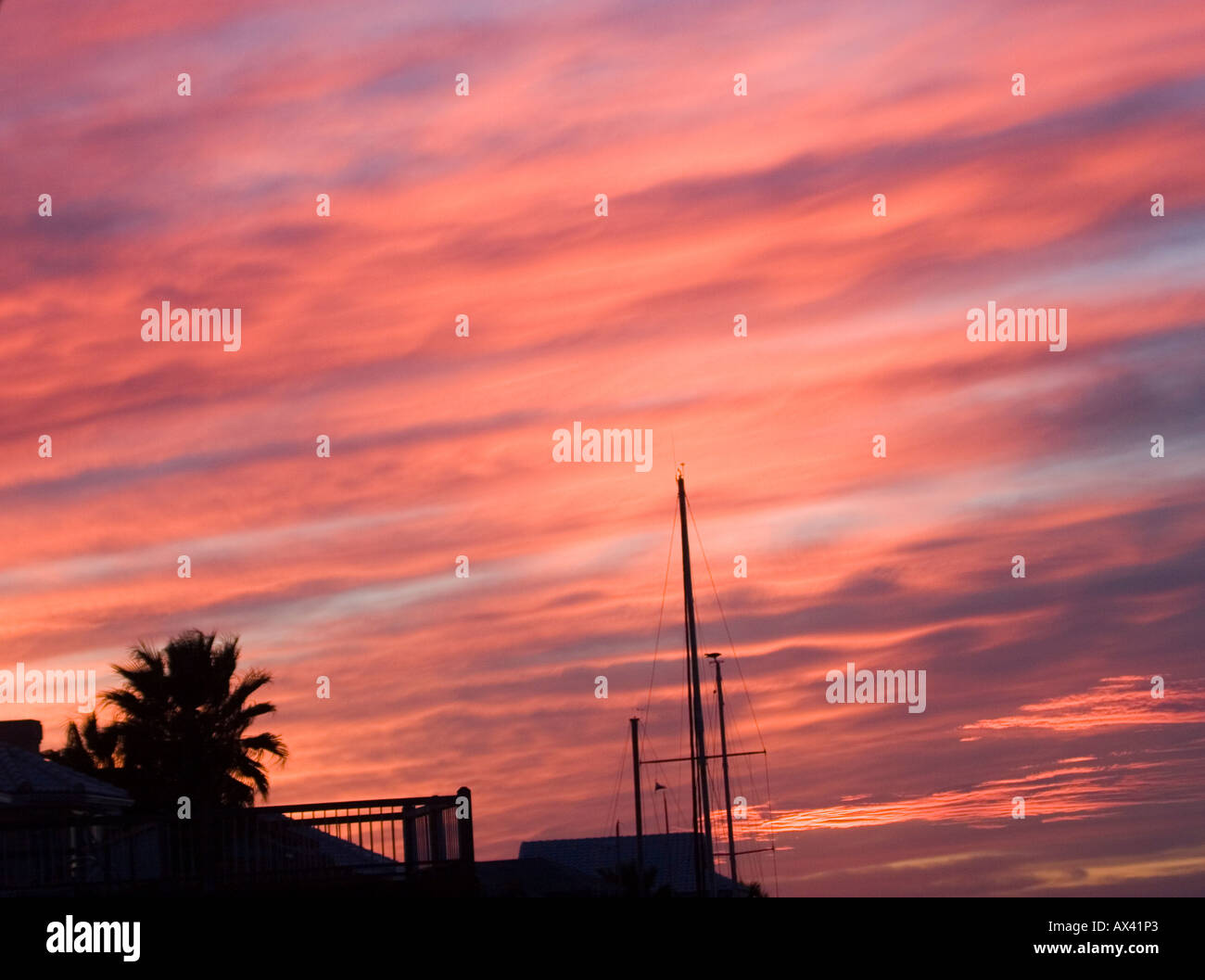 Sunset over canal system in Padre Island Corpus Christi South Texas USA ...