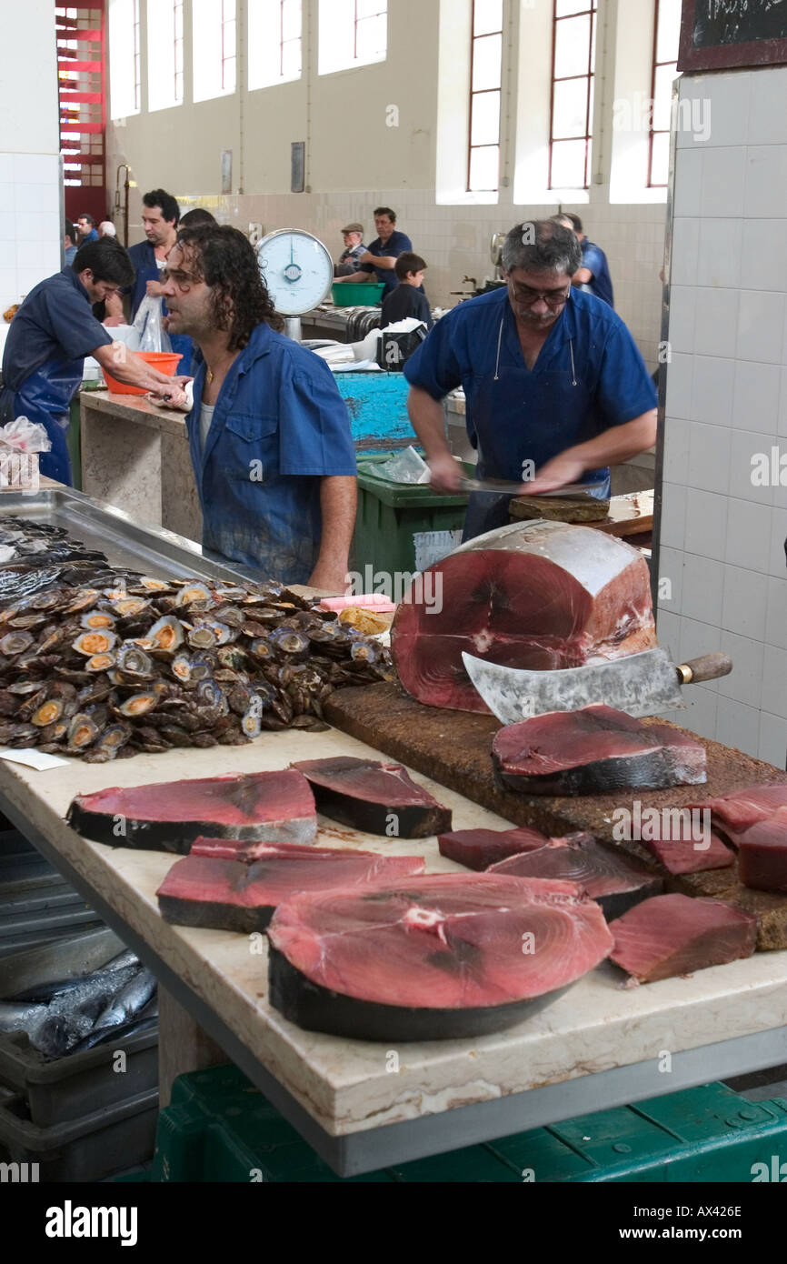market hall Mercado dos Lavradores in Funchal fish market tuna Madeira ...
