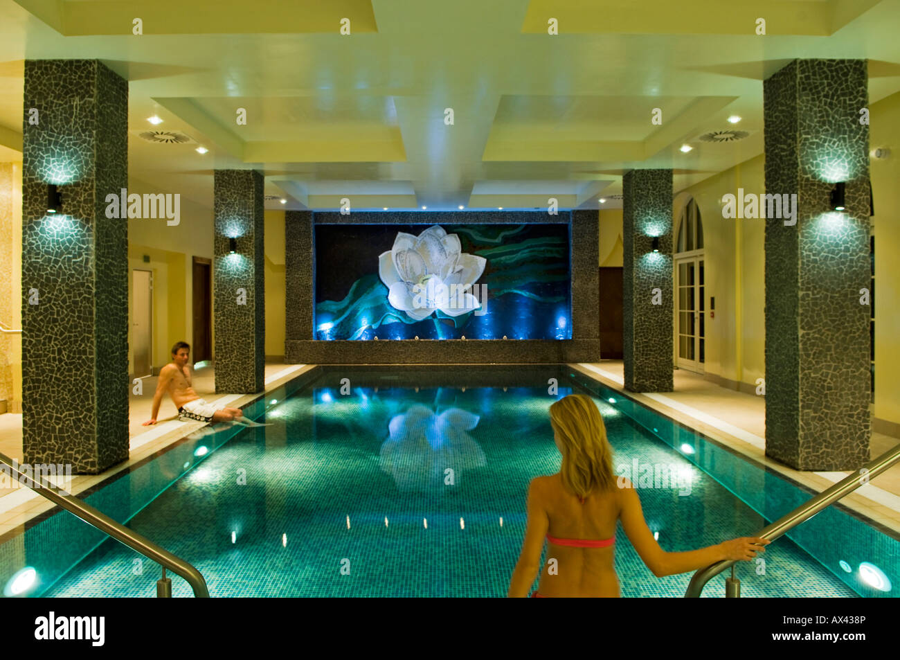 Northern Ireland, Fermanagh, Enniskillen. A couple have a swim in the ...