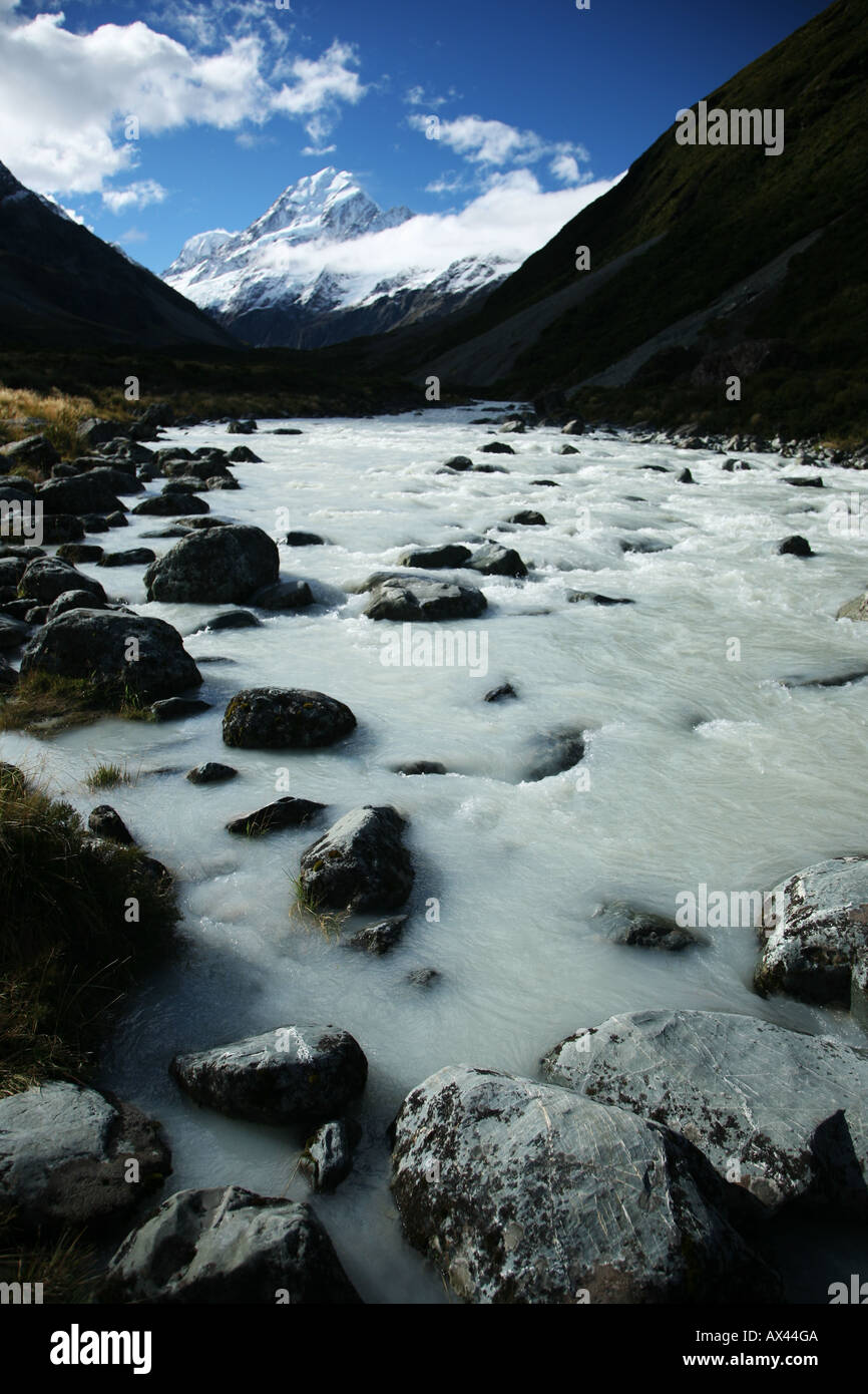 Mt Cook with the Hooker River in the foreground, Mount Cook National ...