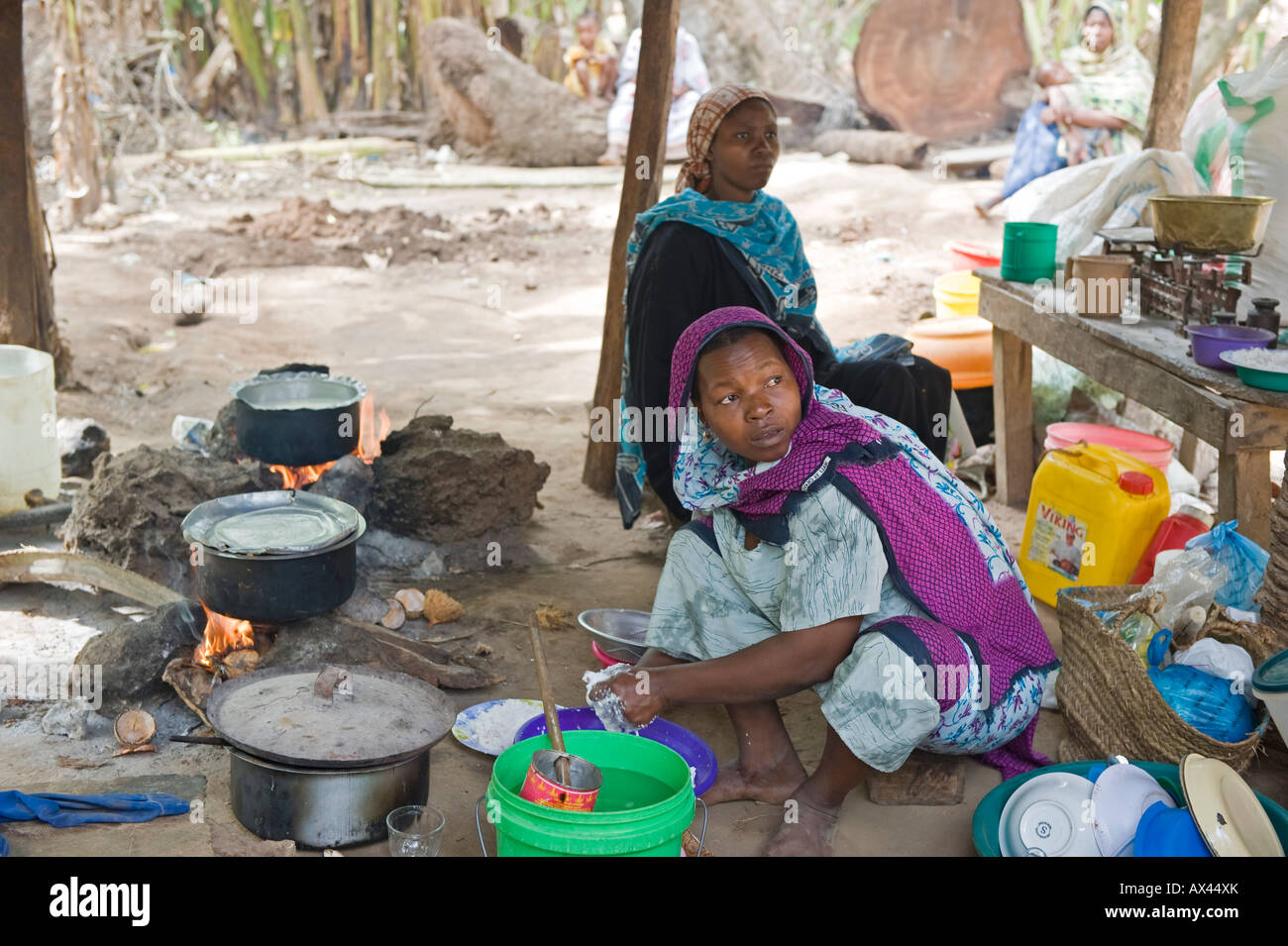 Zanzibar native woman cook the food in a village of the interland Stock ...