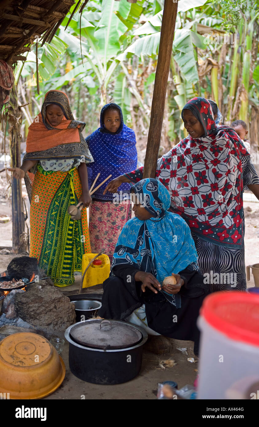 Zanzibar native woman cook the food in a village of the interland Stock ...