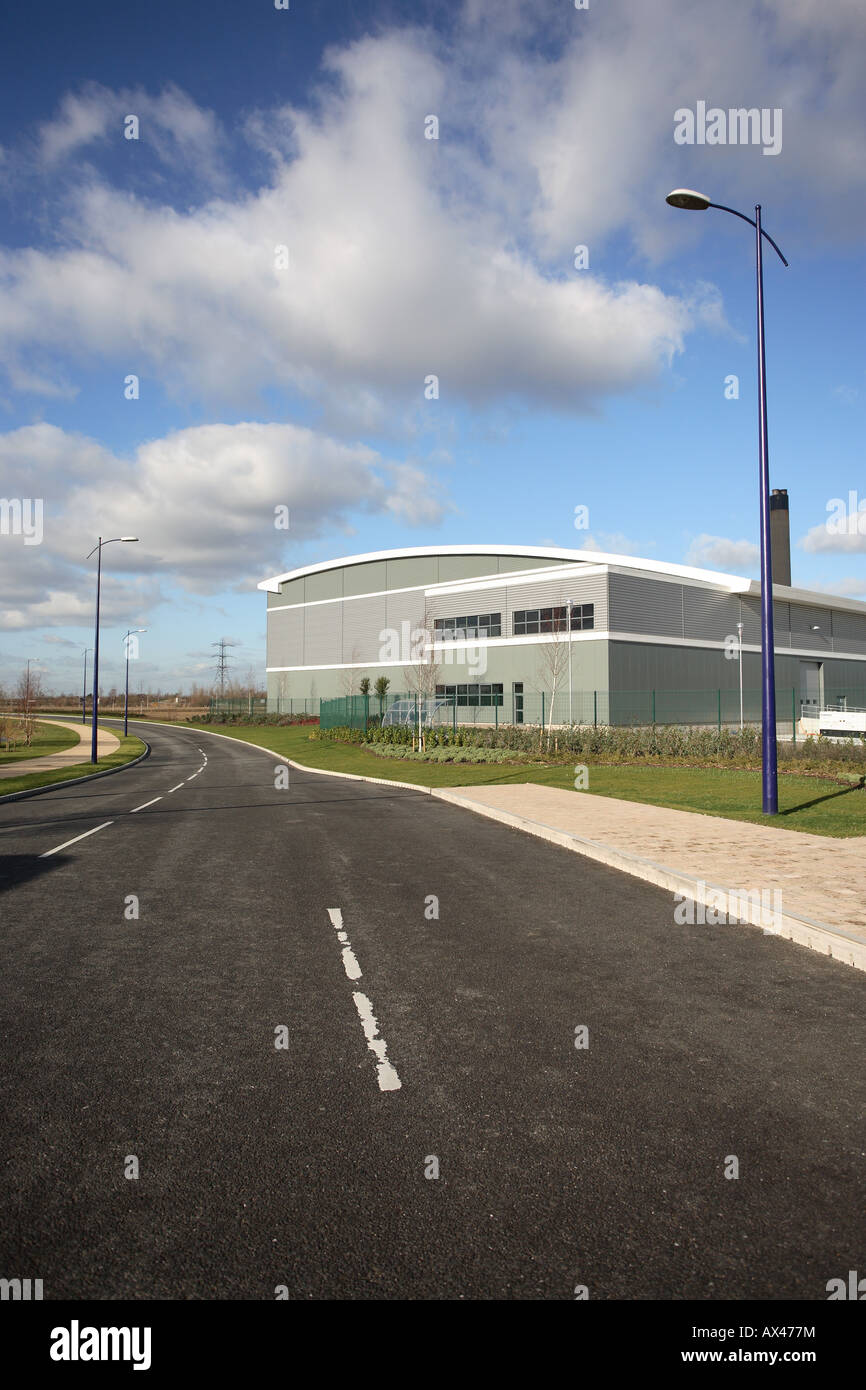 A view from the road of a brand new large distribution warehouse in the ...