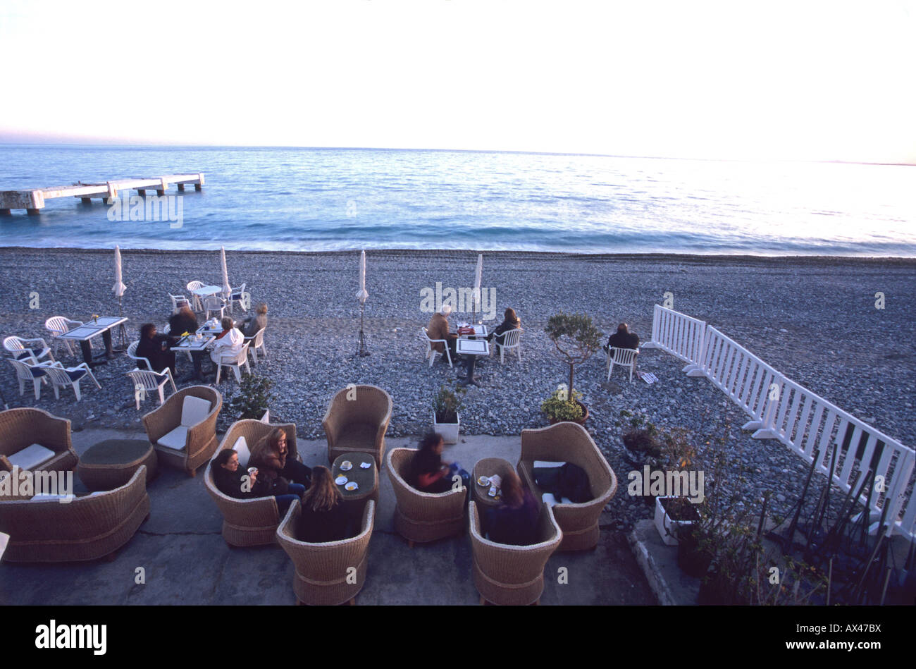 people having drinks on a beach bar terrace Alpes-MAritimes 06 cote d ...