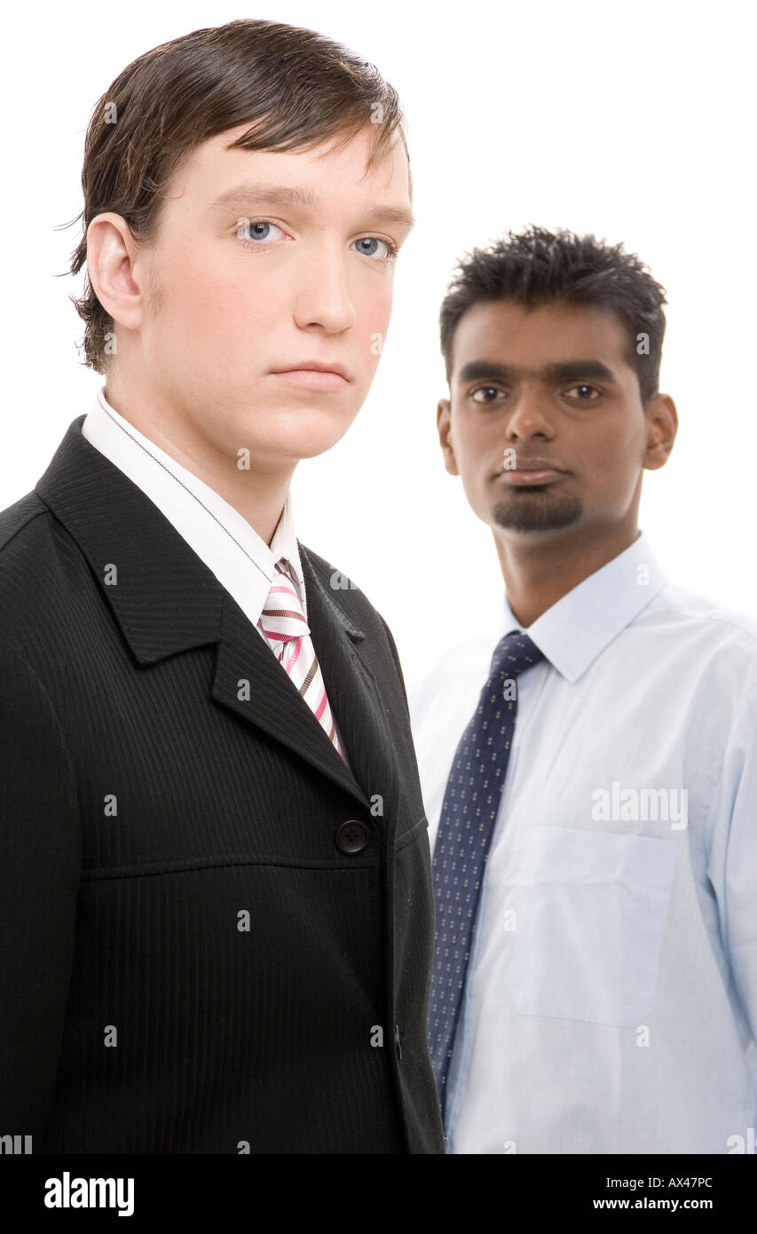Two good looking guys in formal wear looking serious Stock Photo - Alamy