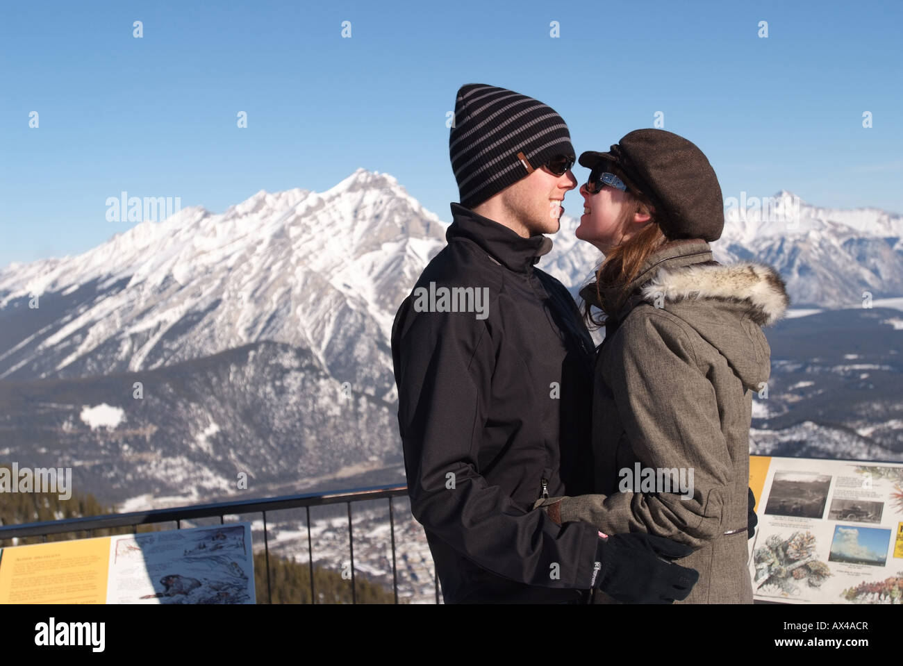 CANADA Alberta Banff Banff National Park Young couple at Swanson s Peak ...