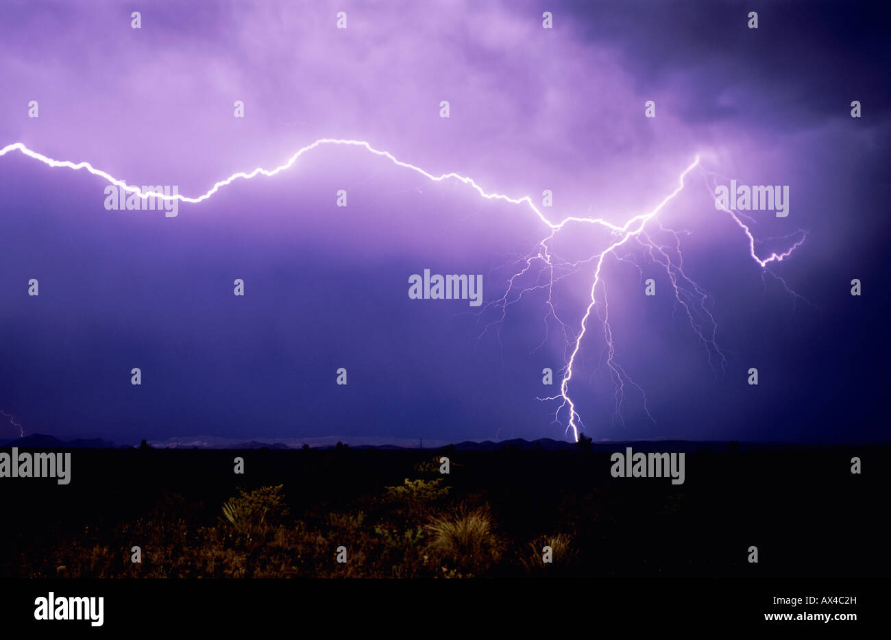 Lightning strike over desert Big Bend National Park Texas USA Stock ...