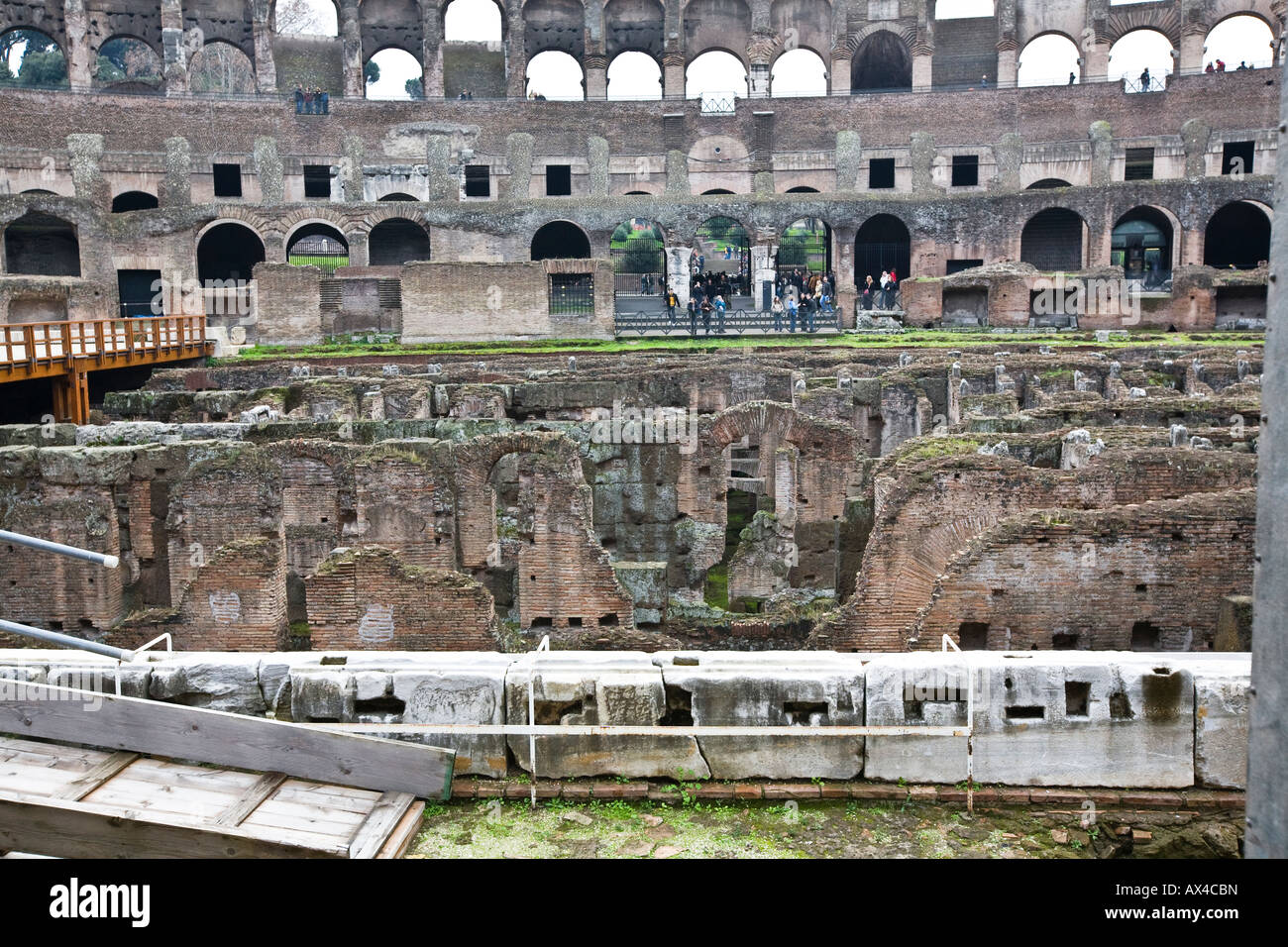 View across the interior of the Colosseum showing subfloor network of ...